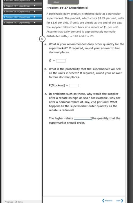 Solved Problem 14-27 (Algorithmic) A perishable dairy | Chegg.com
