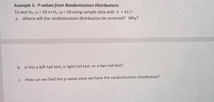 Solved Example 5: P-values from Randomization Distributions | Chegg.com