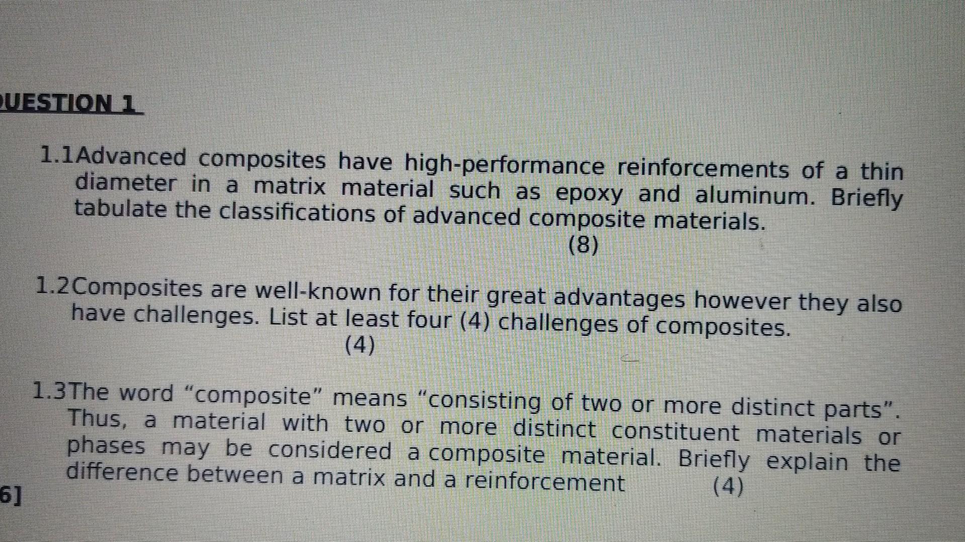 Solved 1.1Advanced composites have high-performance | Chegg.com