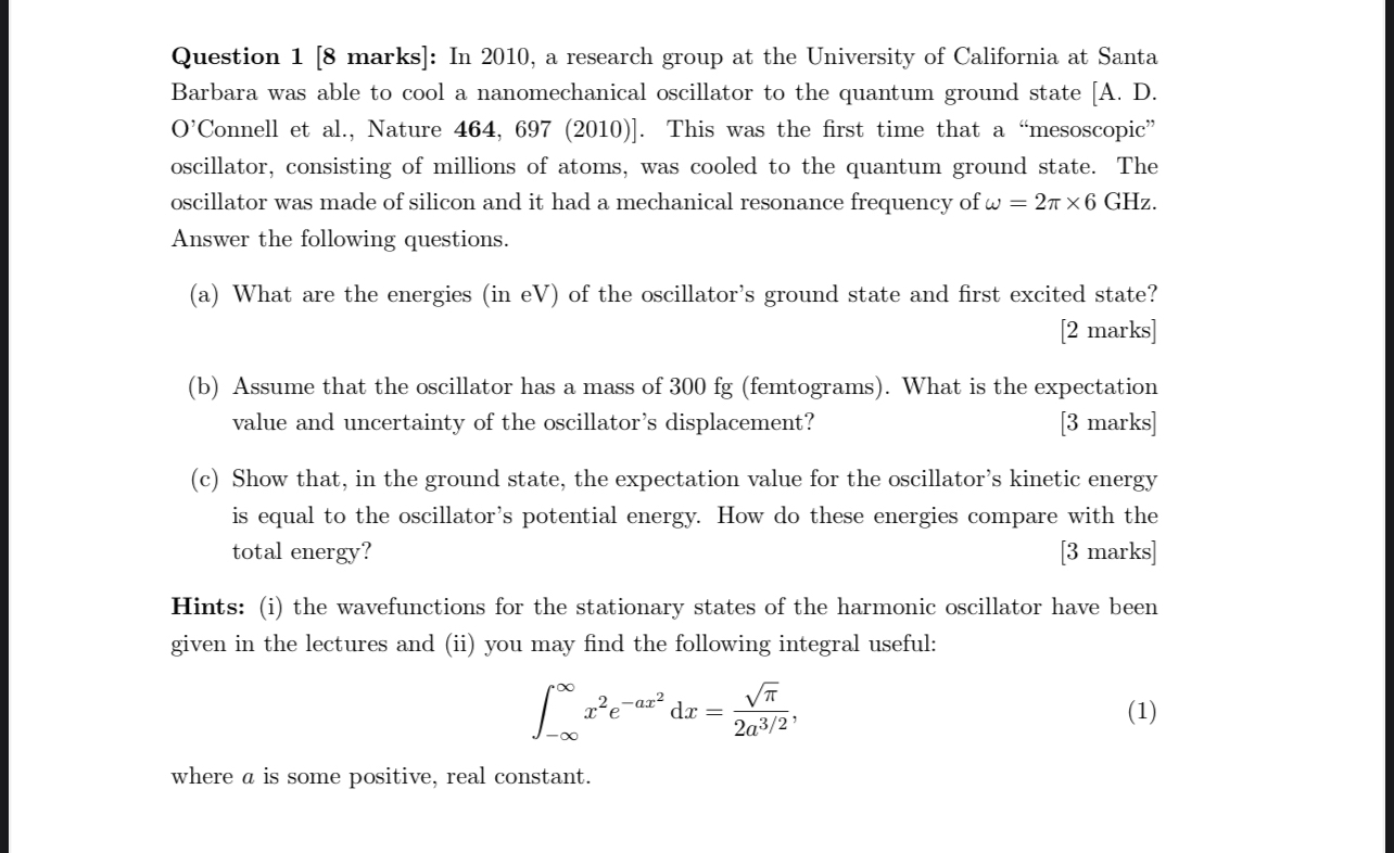 Solved Question 1 [8 ﻿marks]: In 2010, ﻿a research group at | Chegg.com