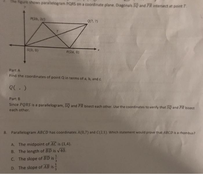 Solved Pure shows parallelogram PQRS on a coordinate plane. | Chegg.com