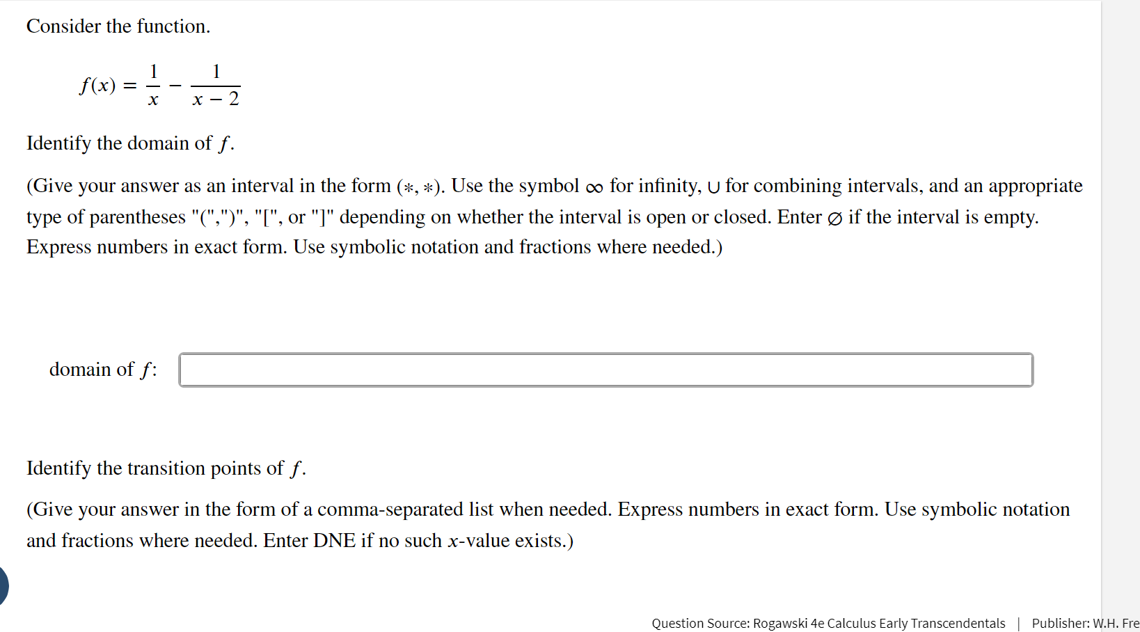 Solved Consider the function.f(x)=1x-1x-2Identify the domain | Chegg.com