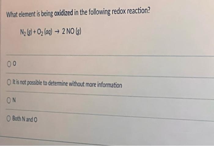 Solved What element is being oxidized in the following redox | Chegg.com