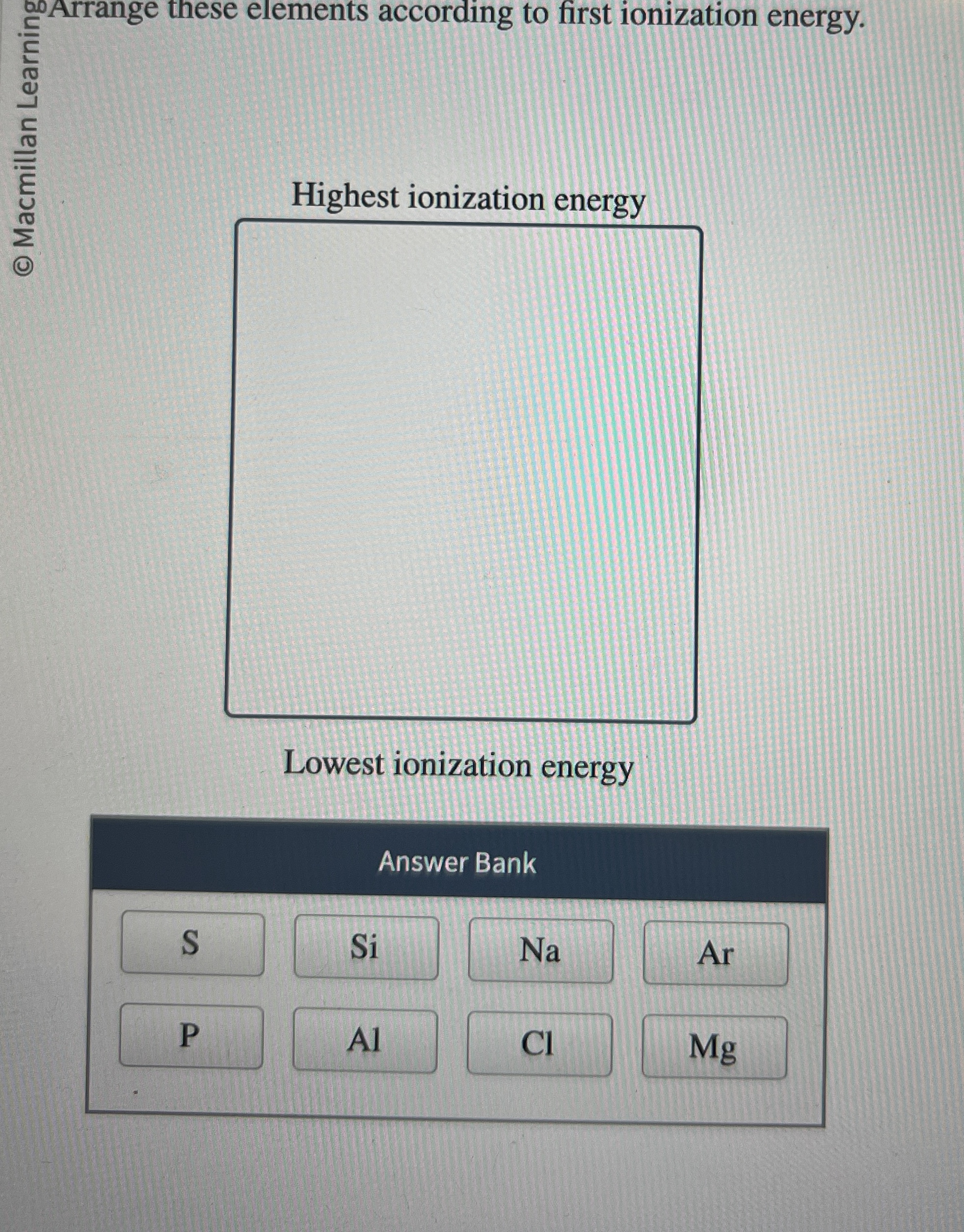 Solved Highest ionization energyLowest ionization | Chegg.com