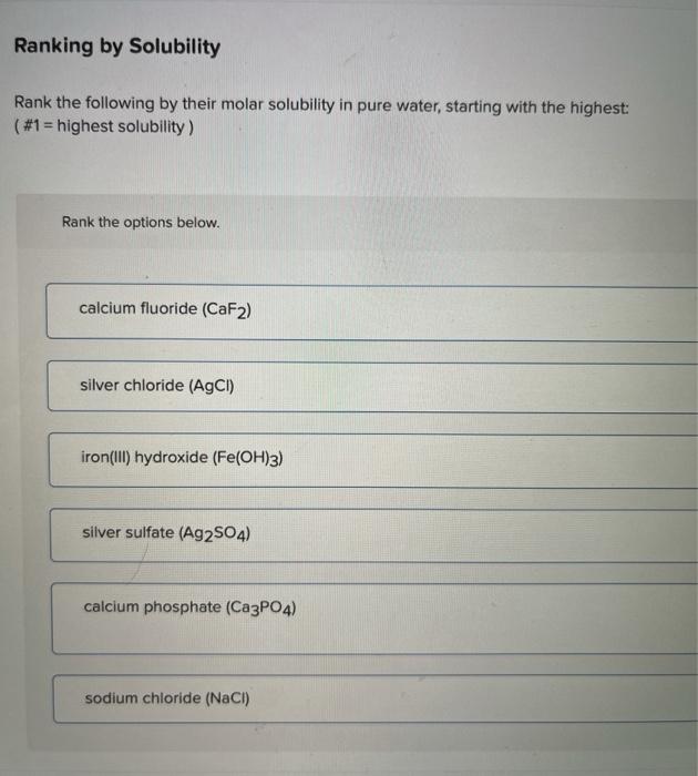 Solved Ranking by Solubility Rank the following by their | Chegg.com