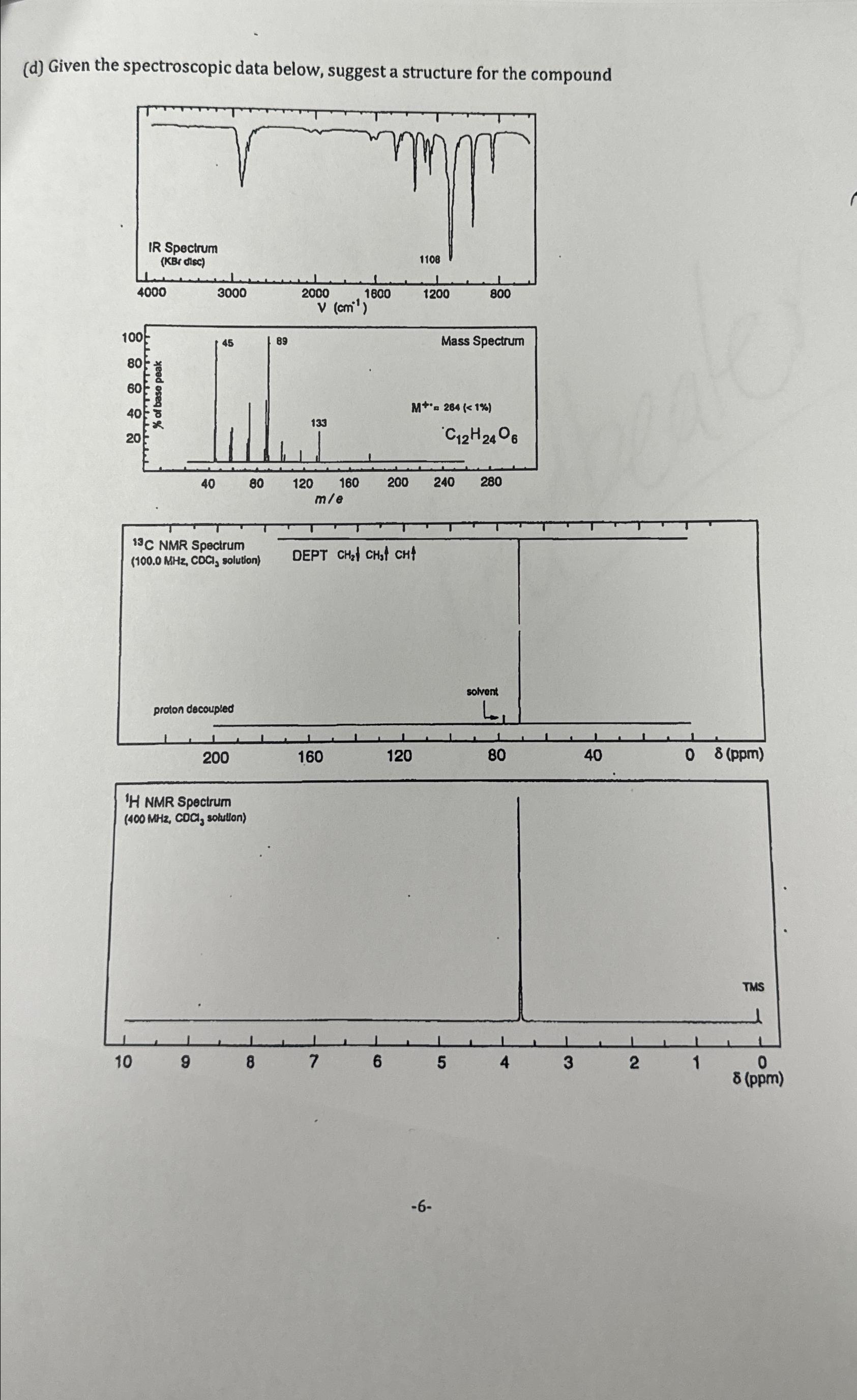 Solved (d) ﻿Given the spectroscopic data below, suggest a | Chegg.com