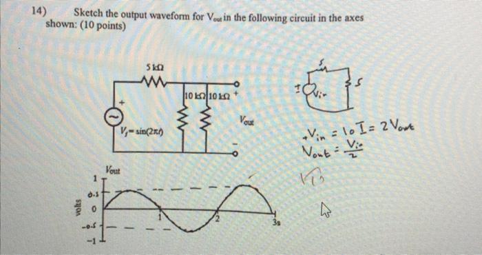 Solved 14) Sketch the output waveform for Vou in the | Chegg.com