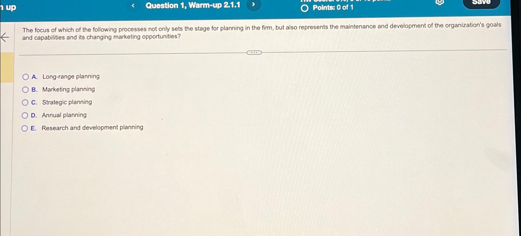 Solved Question 1, ﻿Warm-up 2.1.1Points: 0 ﻿of 1The focus of | Chegg.com