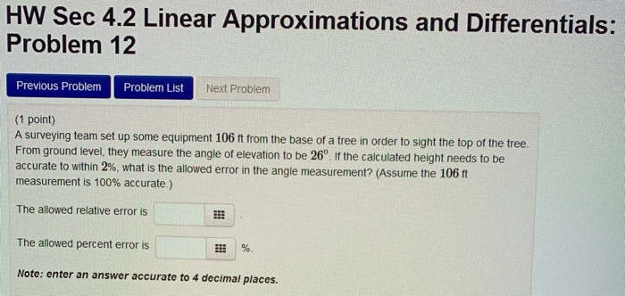 Solved HW Sec 4.2 Linear Approximations and Differentials: | Chegg.com