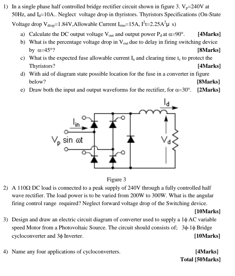 Solved In a single phase half controlled bridge rectifier | Chegg.com