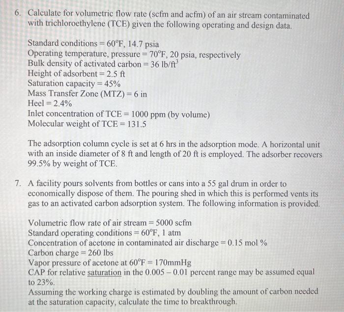 Solved 6. Calculate for volumetric flow rate (scfm and acfm) | Chegg.com