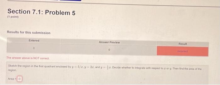 Solved Section 7.1: Problem 5 (1 point) Results for this | Chegg.com