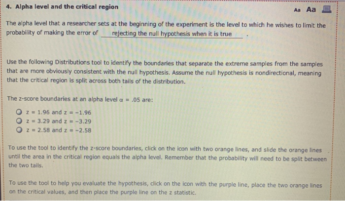 Solved 4. Alpha level and the critical region Aa Aa The | Chegg.com