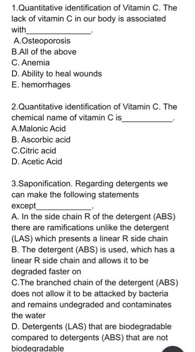 Solved 1.Quantitative identification of Vitamin C. The lack | Chegg.com