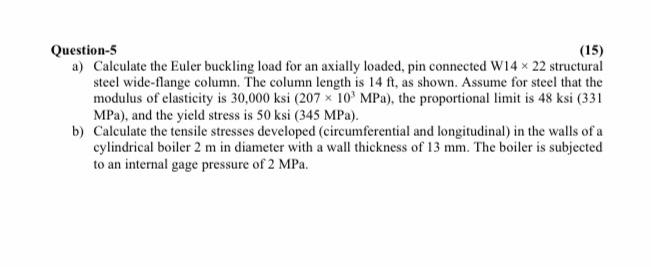 Solved Question-5 (15) a) Calculate the Euler buckling load | Chegg.com