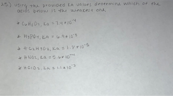 Solved 15.) using the provided ka values determine which of | Chegg.com
