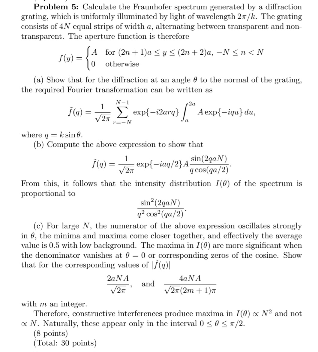 Solved Problem 5: Calculate the Fraunhofer spectrum | Chegg.com