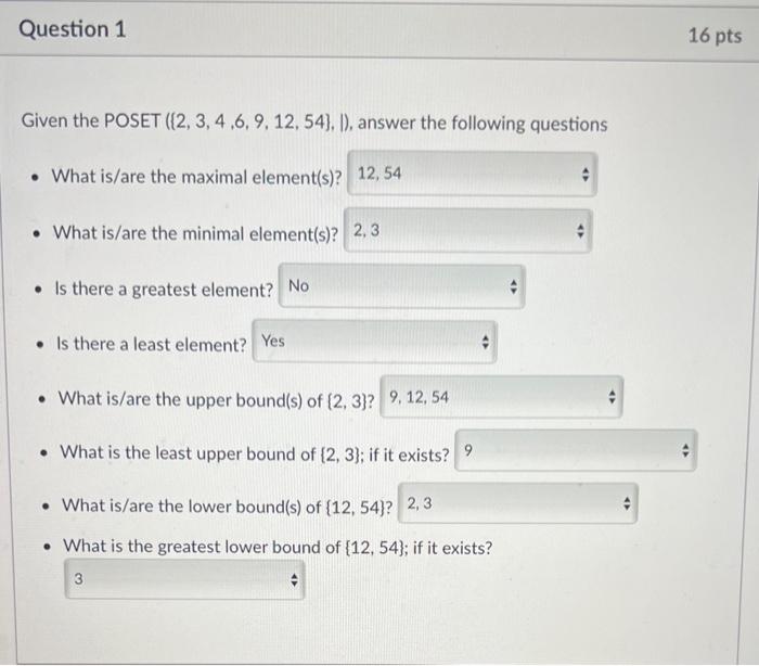 Solved Given the POSET ({2,3,4,6,9,12,54},∣), answer the | Chegg.com