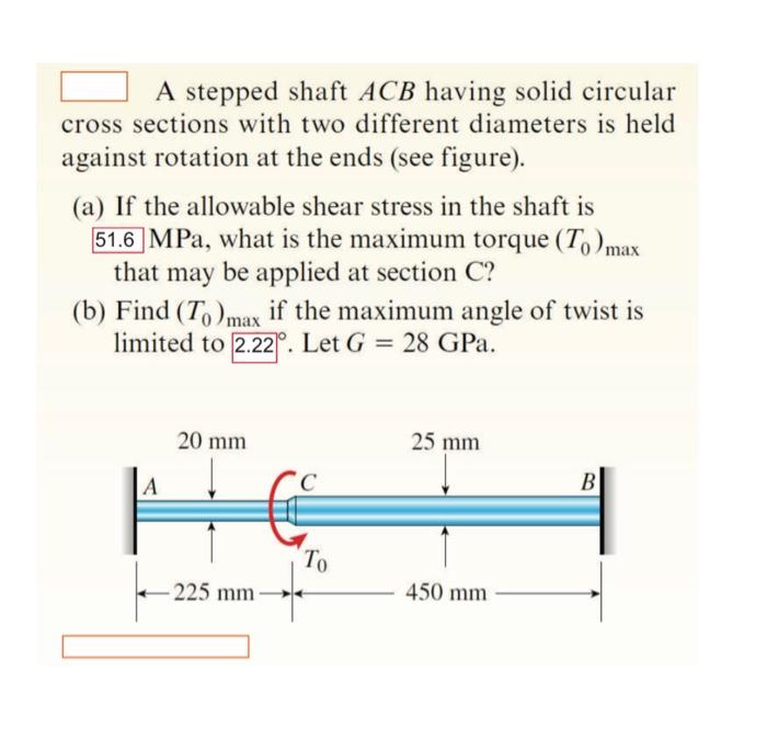 Solved A stepped shaft ACB having solid circular cross | Chegg.com