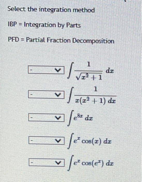 Solved Select the integration method IBP = Integration by | Chegg.com