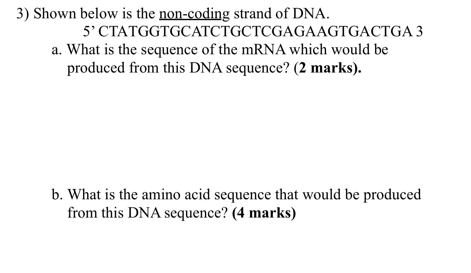 Solved Shown below is the non-coding strand of DNA.5' | Chegg.com