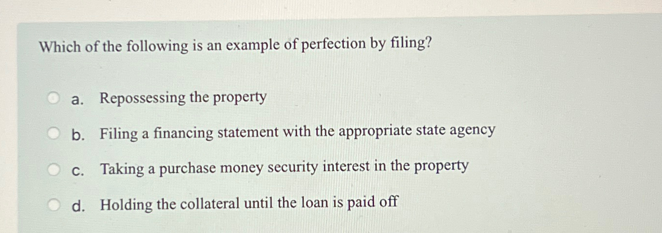 Solved Which of the following is an example of perfection by | Chegg.com