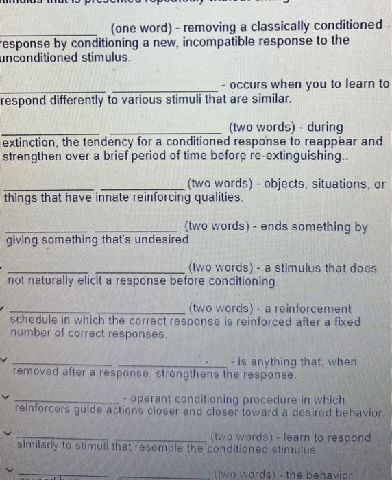 Solved (one word) - removing a classically conditioned | Chegg.com
