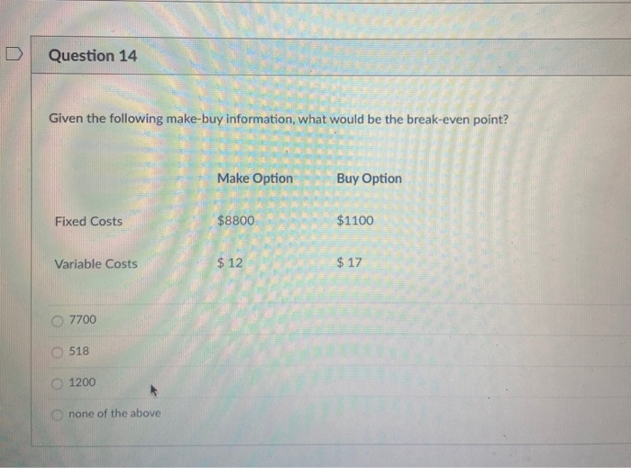 Solved Question 14 Given the following make-buy information, | Chegg.com