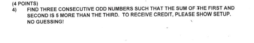 Solved (4 ﻿POINTS)FIND THREE CONSECUTIVE ODD NUMBERS SUCH | Chegg.com