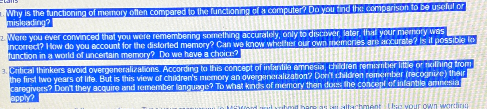 Solved Why is the functioning of memory often compared to | Chegg.com