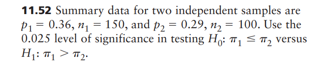 Solved 11.52 ﻿Summary data for two independent samples | Chegg.com
