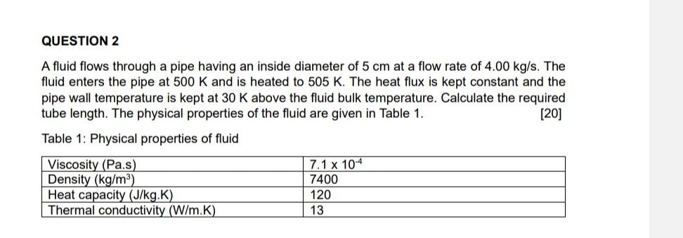 Solved QUESTION 2 A fluid flows through a pipe having an | Chegg.com