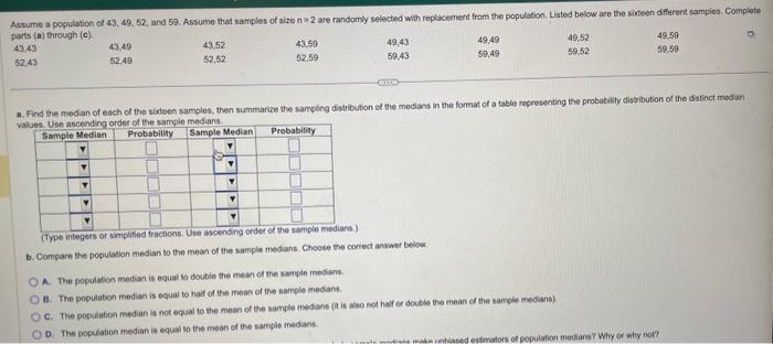 Solved b. Compare the population chedian to the mean of the | Chegg.com