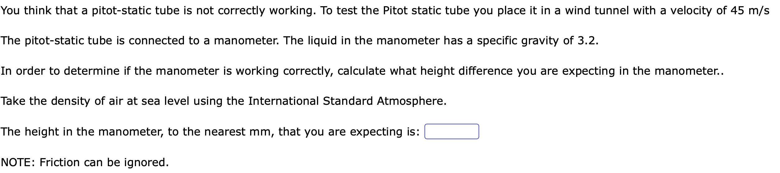 Solved You think that a pitot-static tube is not correctly | Chegg.com
