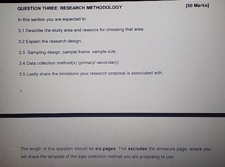 Solved QUESTION THREE: RESEARCH METHODOLOGY[50 ﻿Marks]In | Chegg.com