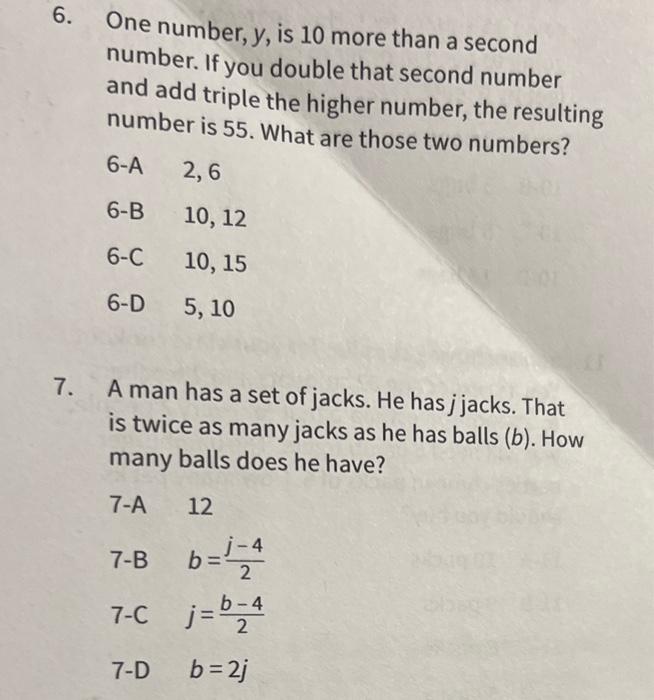 Solved 6. One number, y, is 10 more than a second number. If | Chegg.com