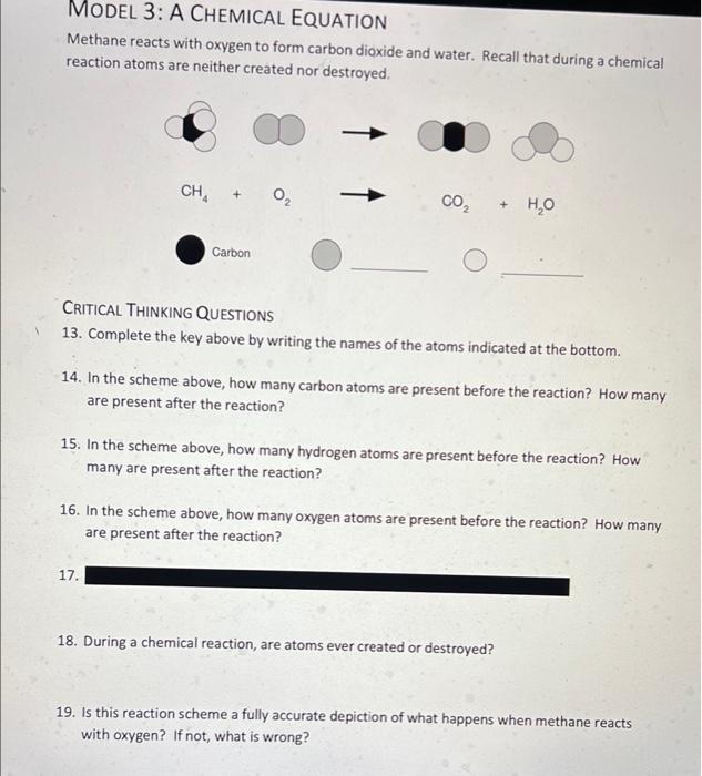Solved MODEL 3: A CHEMICAL EQUATION Methane reacts with | Chegg.com