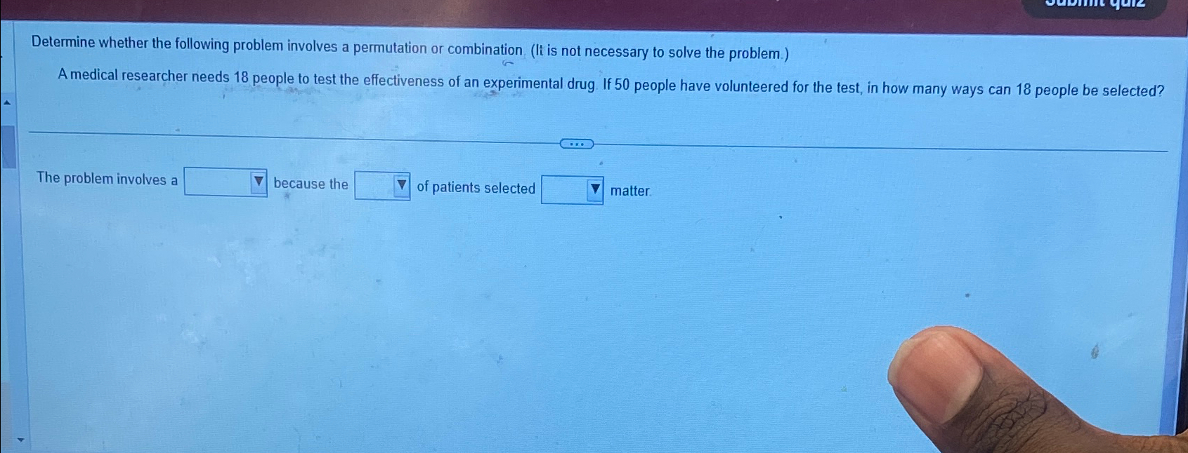 Solved Determine whether the following problem involves a | Chegg.com
