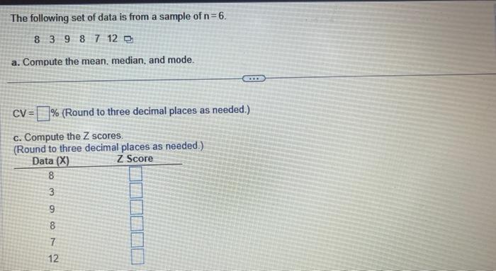 Solved The following set of data is from a sample of n=6. | Chegg.com
