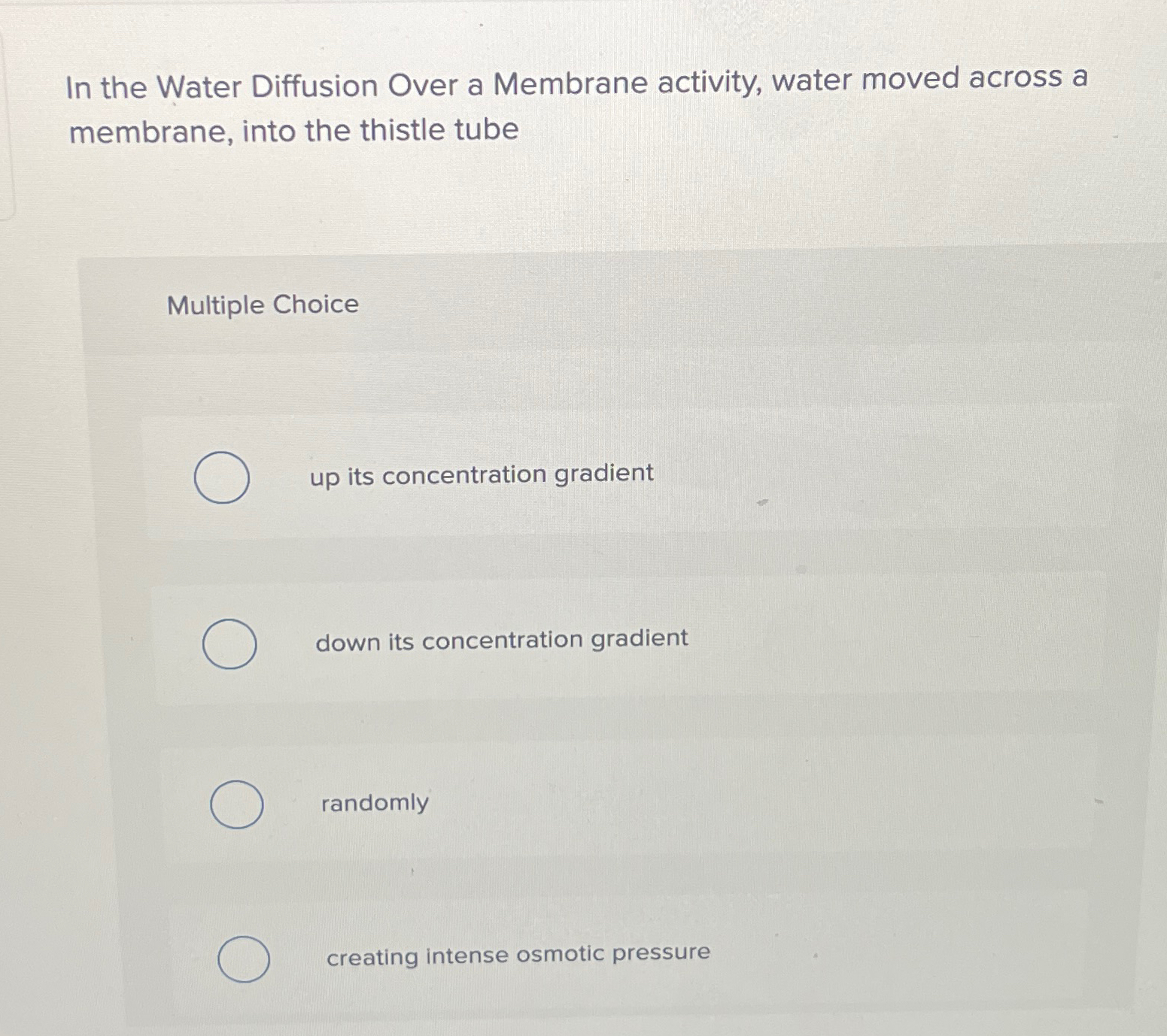 Solved In the Water Diffusion Over a Membrane activity, | Chegg.com