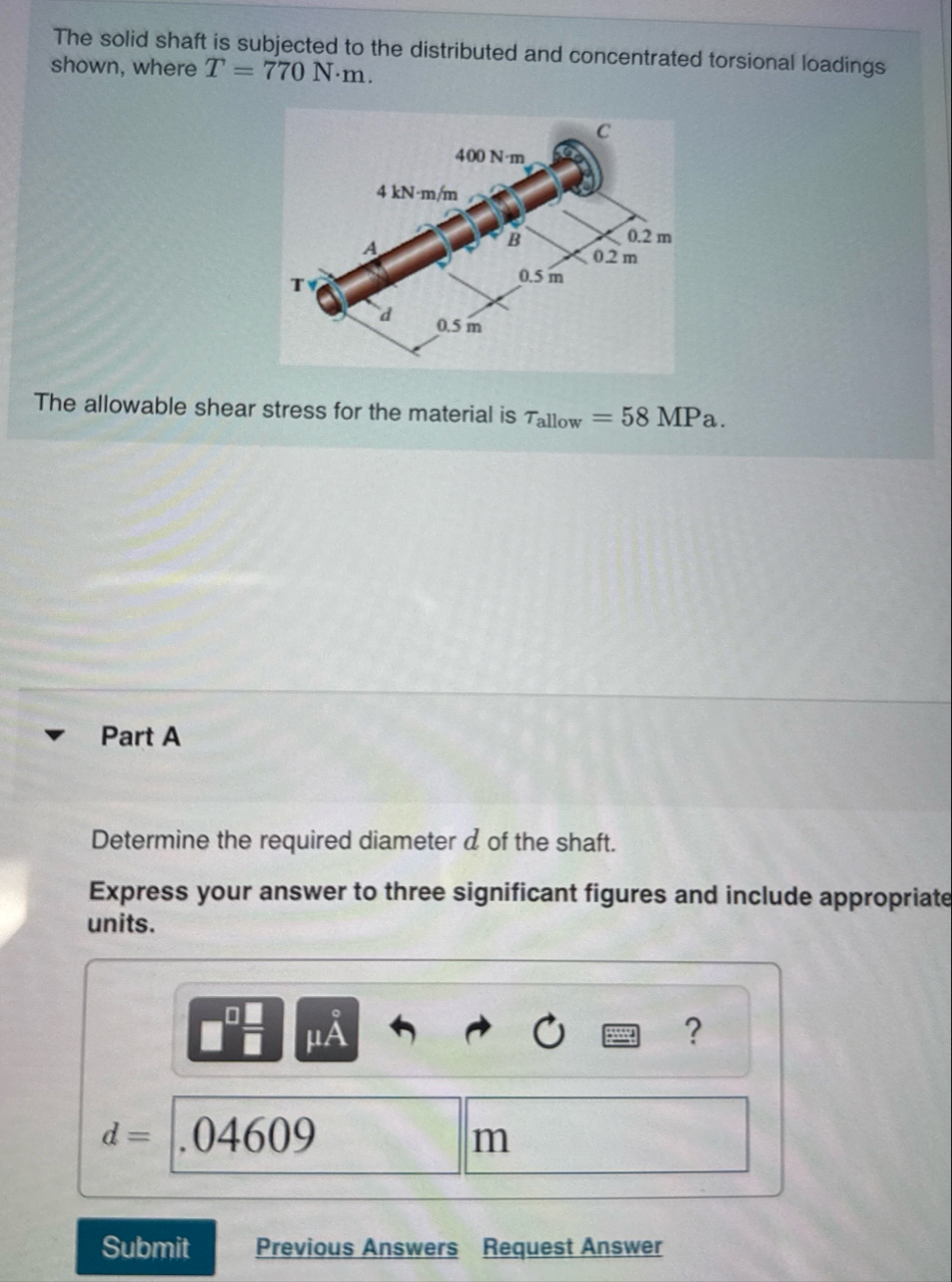 Solved The solid shaft is subjected to the distributed and | Chegg.com