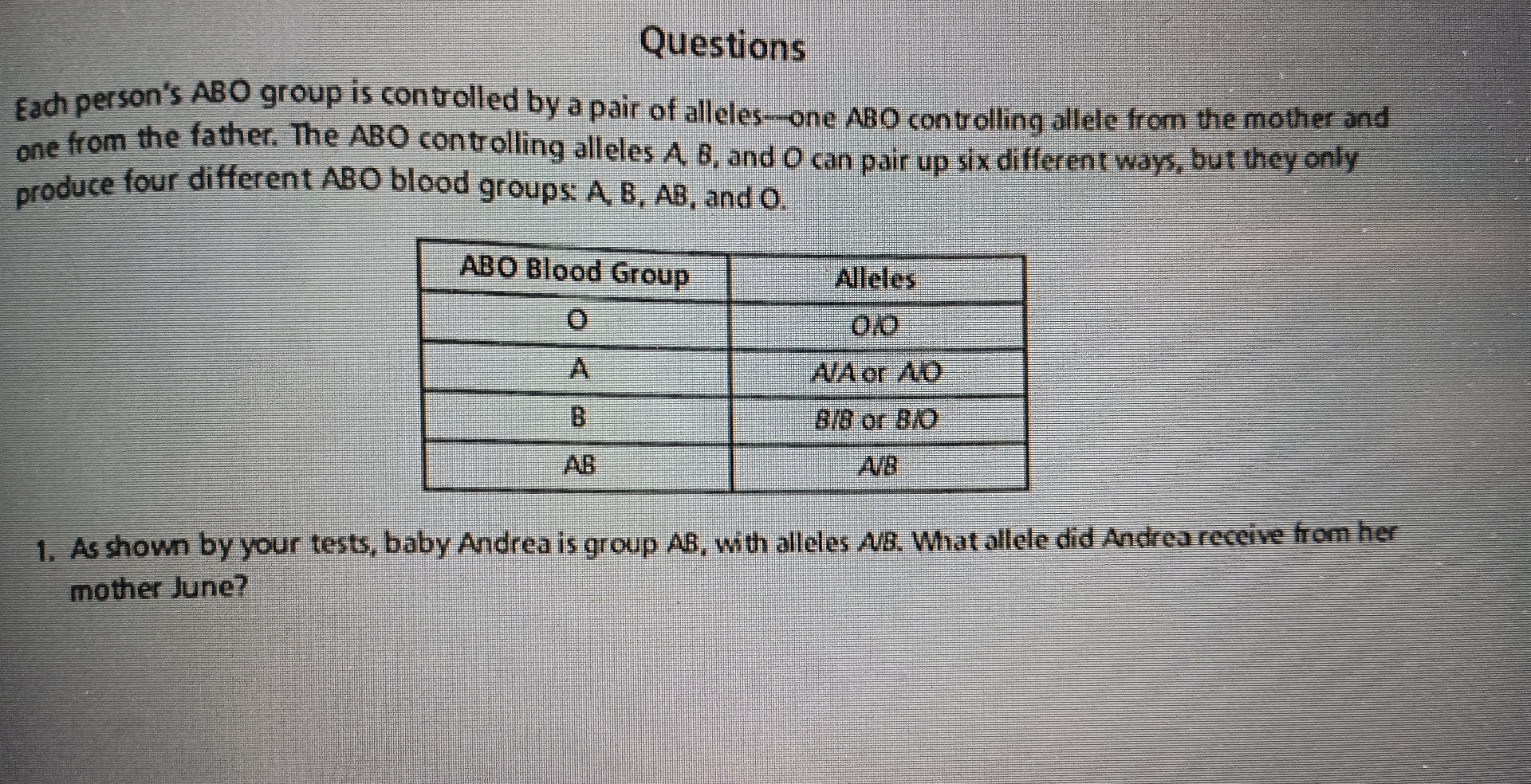Solved QuestionsEach person's ABO group is controlled by a | Chegg.com
