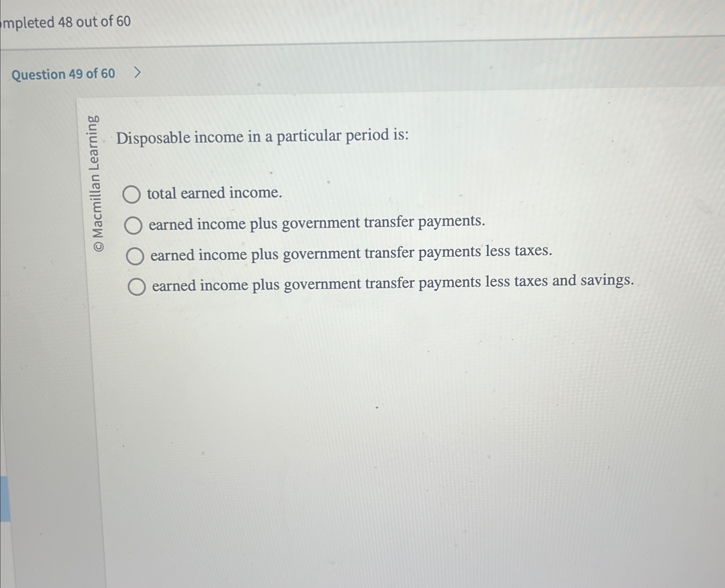 Solved mpleted 48 ﻿out of 60Question 49 ﻿of 60Disposable | Chegg.com