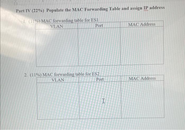 Part IV (22\%) Populate the MAC Forwarding Table and | Chegg.com
