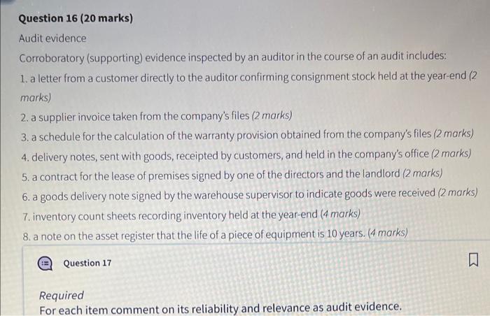 Solved Audit evidence Corroboratory (supporting) evidence | Chegg.com