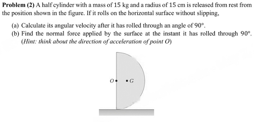 Solved Problem (2) ﻿A half cylinder with a mass of 15kg ﻿and | Chegg.com