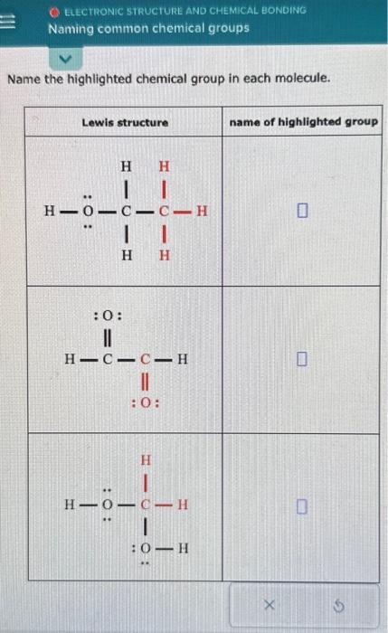 Solved Name the highlighted chemical group in each molecule. | Chegg.com