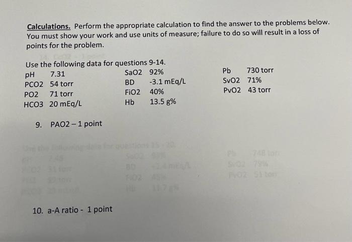 Solved Calculations. Perform the appropriate calculation to | Chegg.com