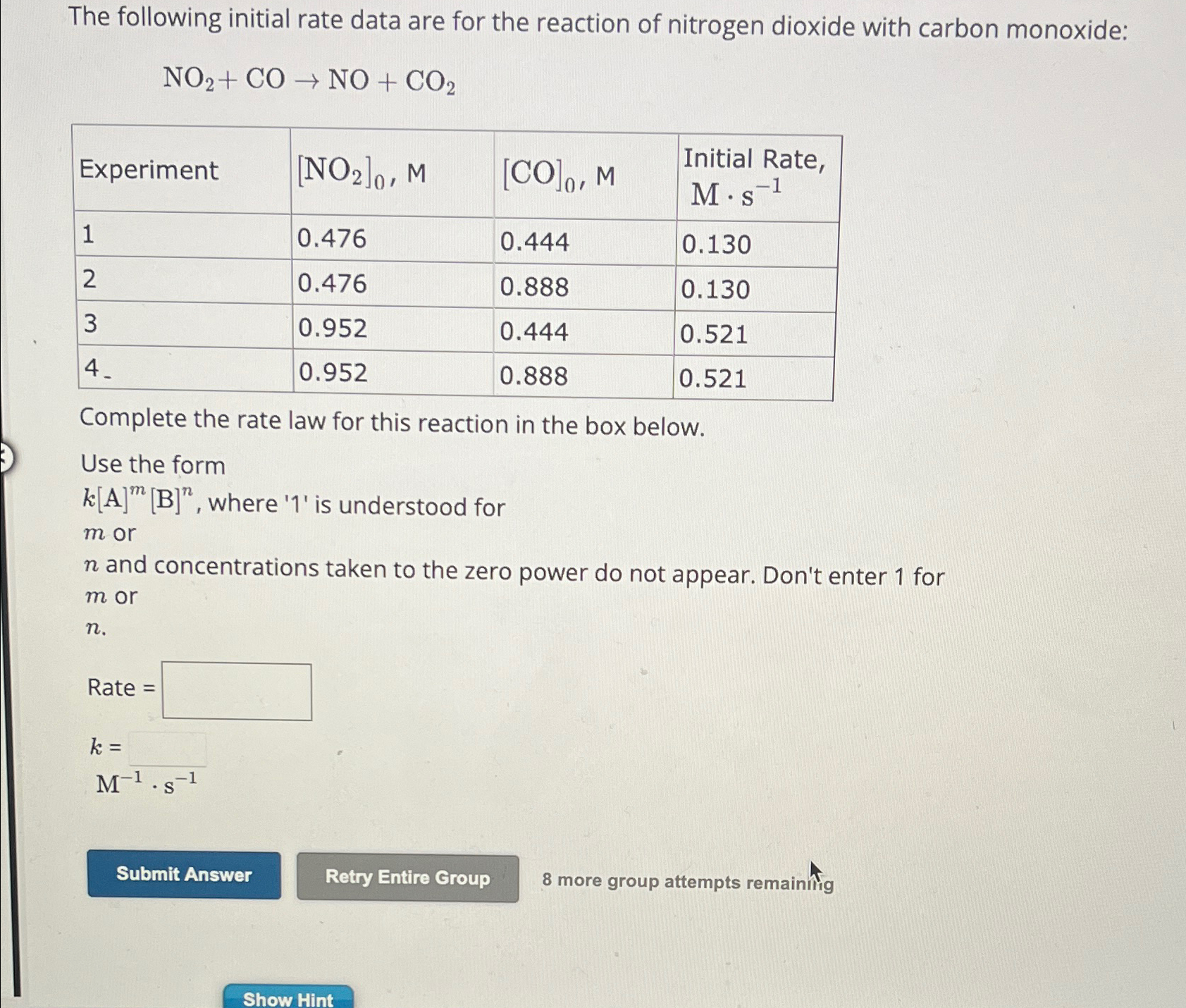 Solved The following initial rate data are for the reaction | Chegg.com