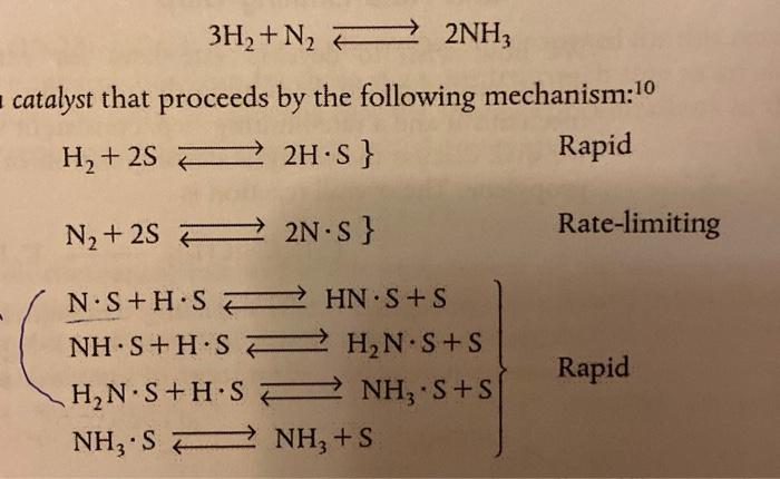 Solved 3H2+N, 2NH3 - catalyst that proceeds by the following | Chegg.com